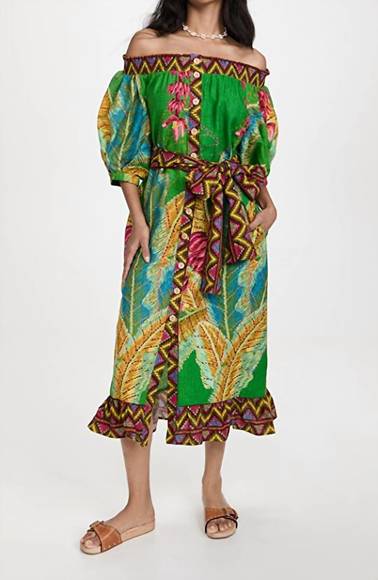 FARM Rio | Dresses | New Farm Rio Banana Leaves Off Shoulder Midi Dress ...